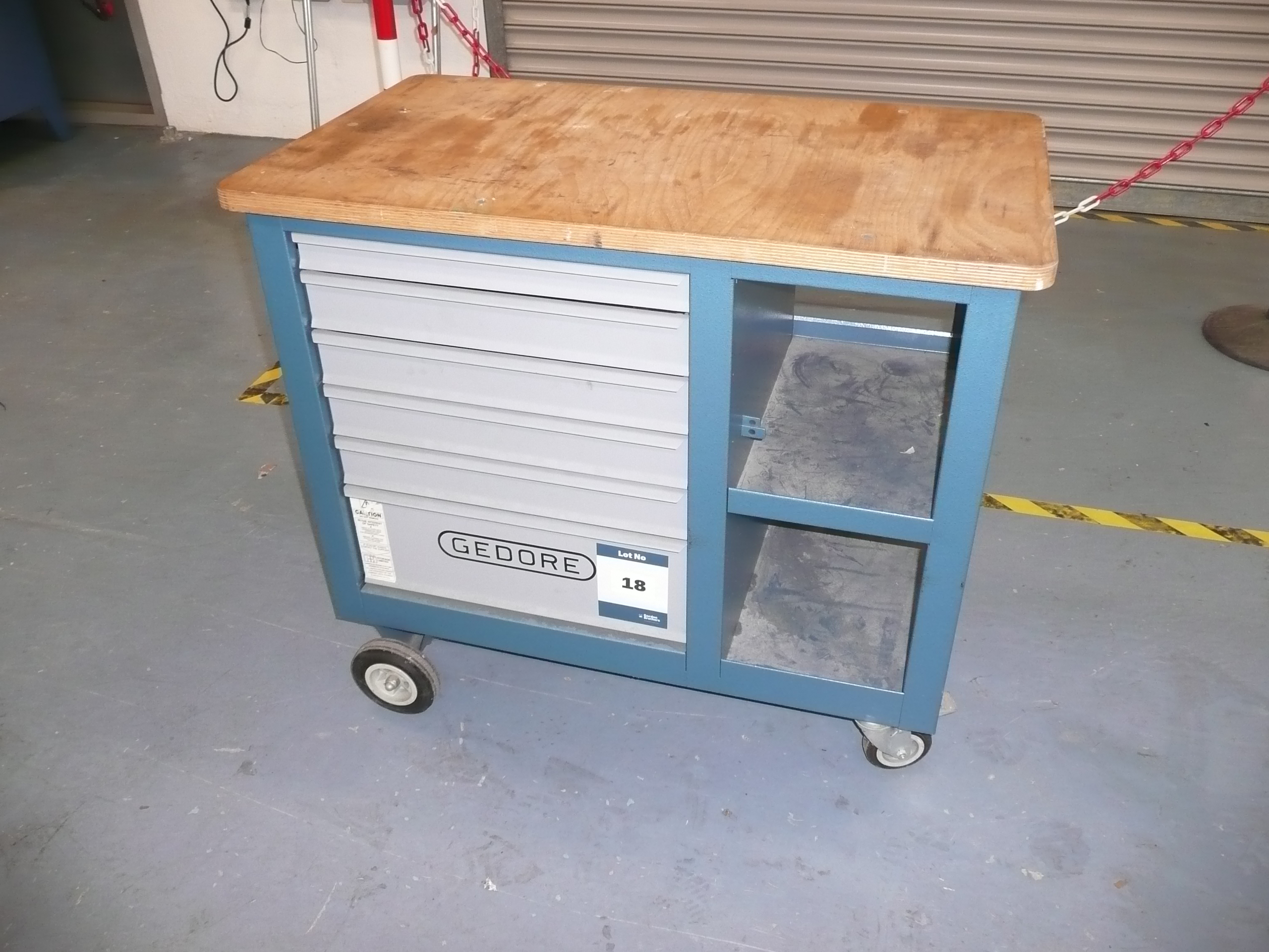 Gedore, mobile garage workbench with six drawer tool storage and two ...