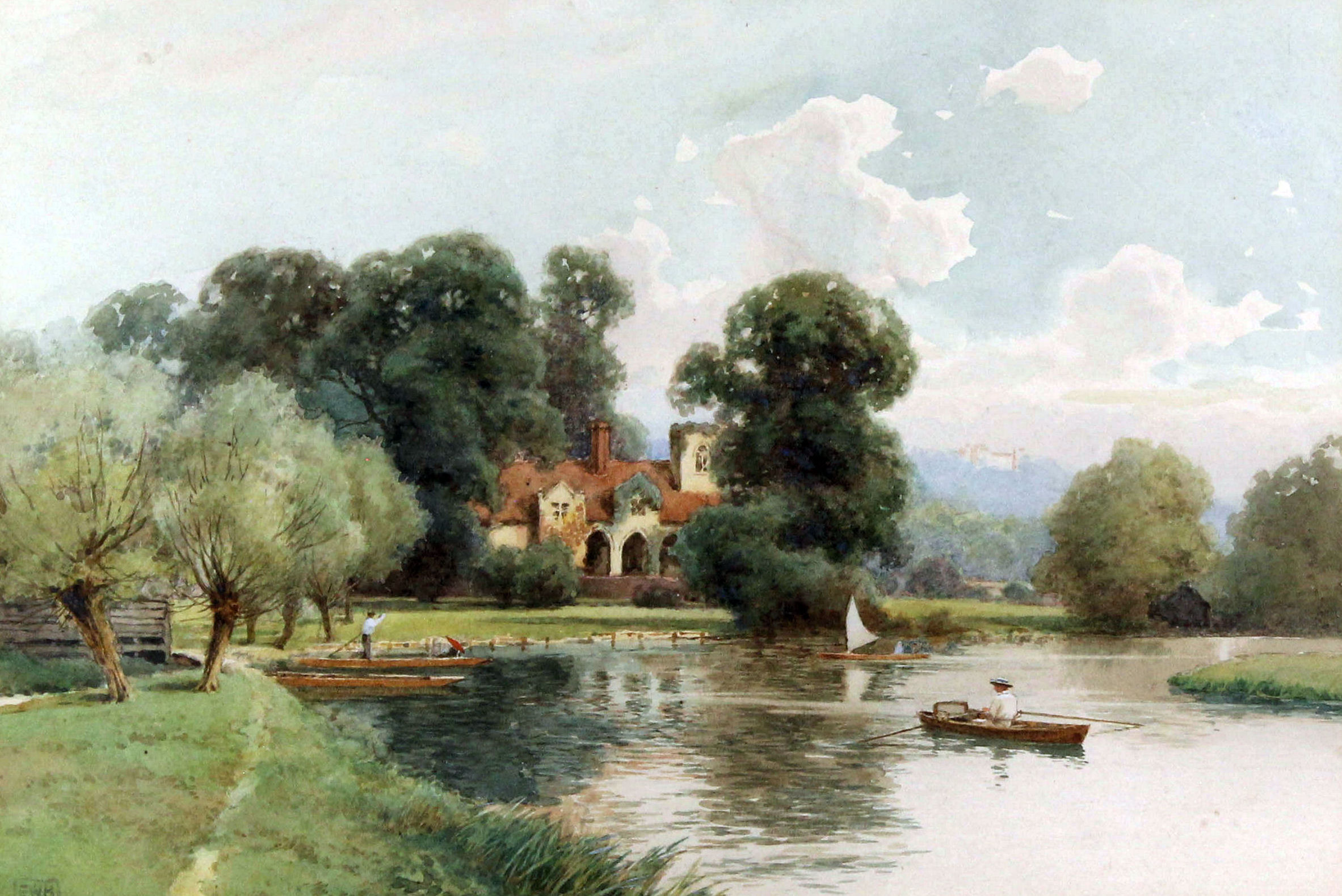 Ernest William Haslehurst (1866-1949) - Watercolour - Rowing on the ...