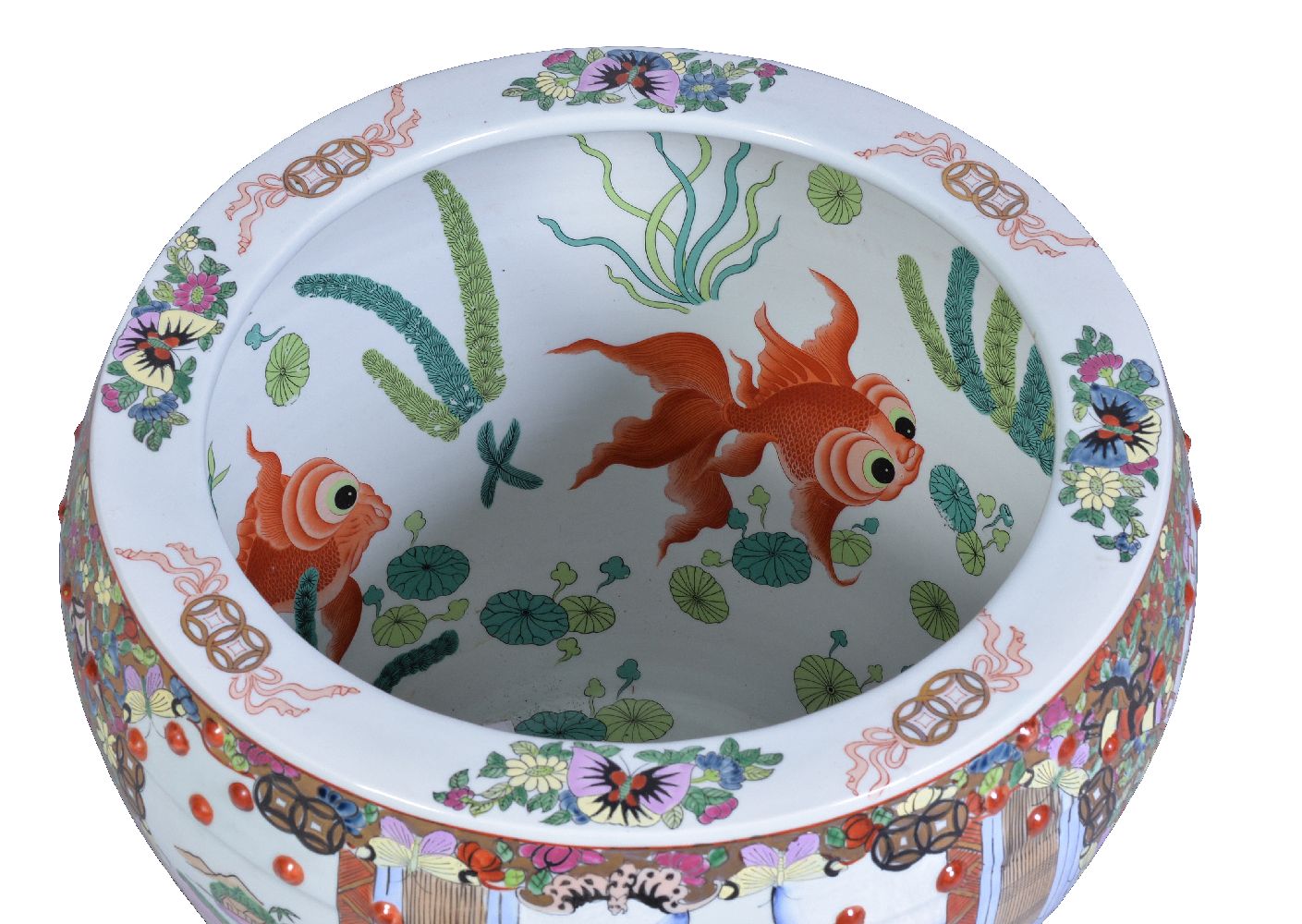 A large Chinese Famille Rose fish bowl or jardinière, late 20th century ...