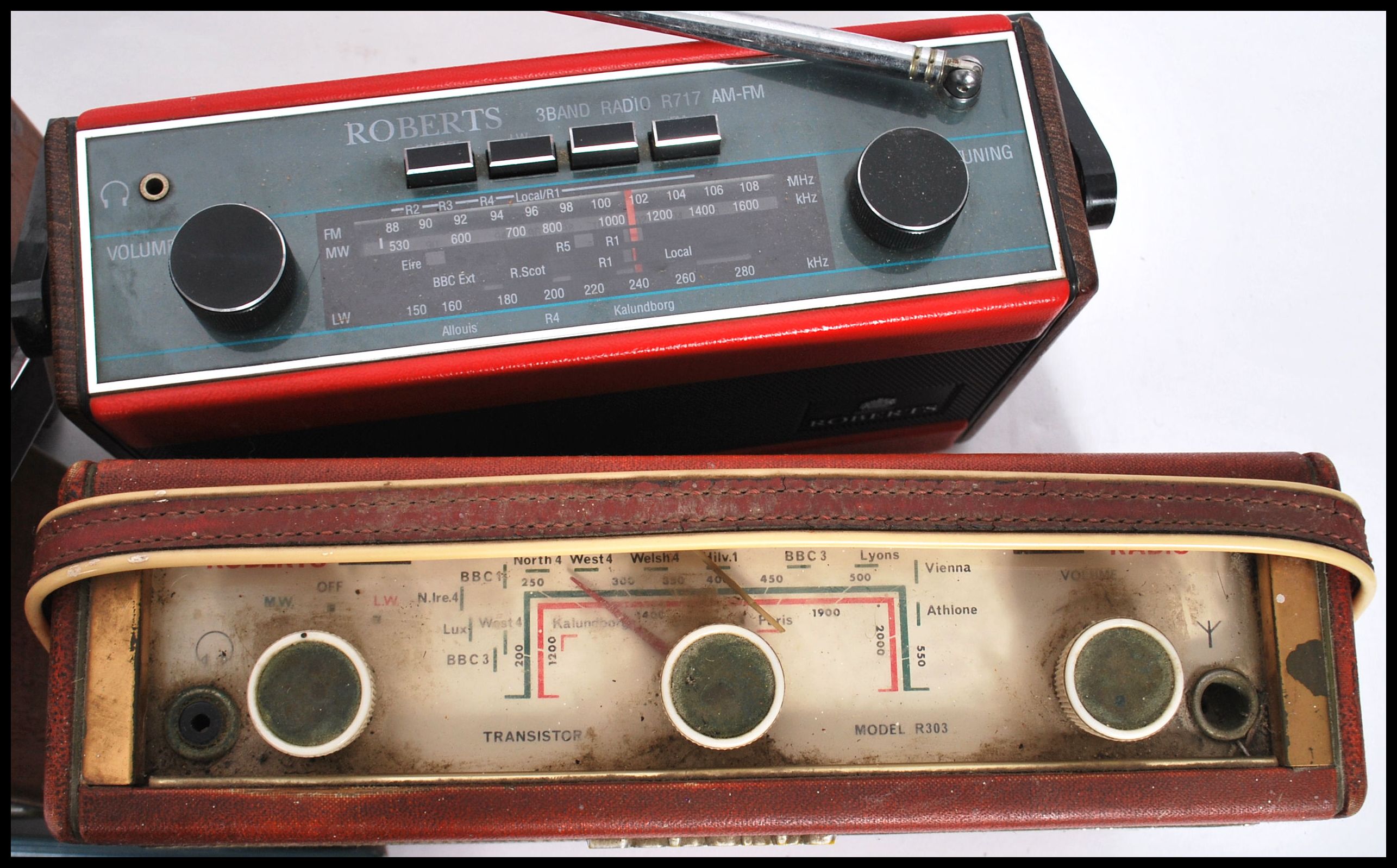 A collection of four vintage mid 20th century Roberts radios together ...