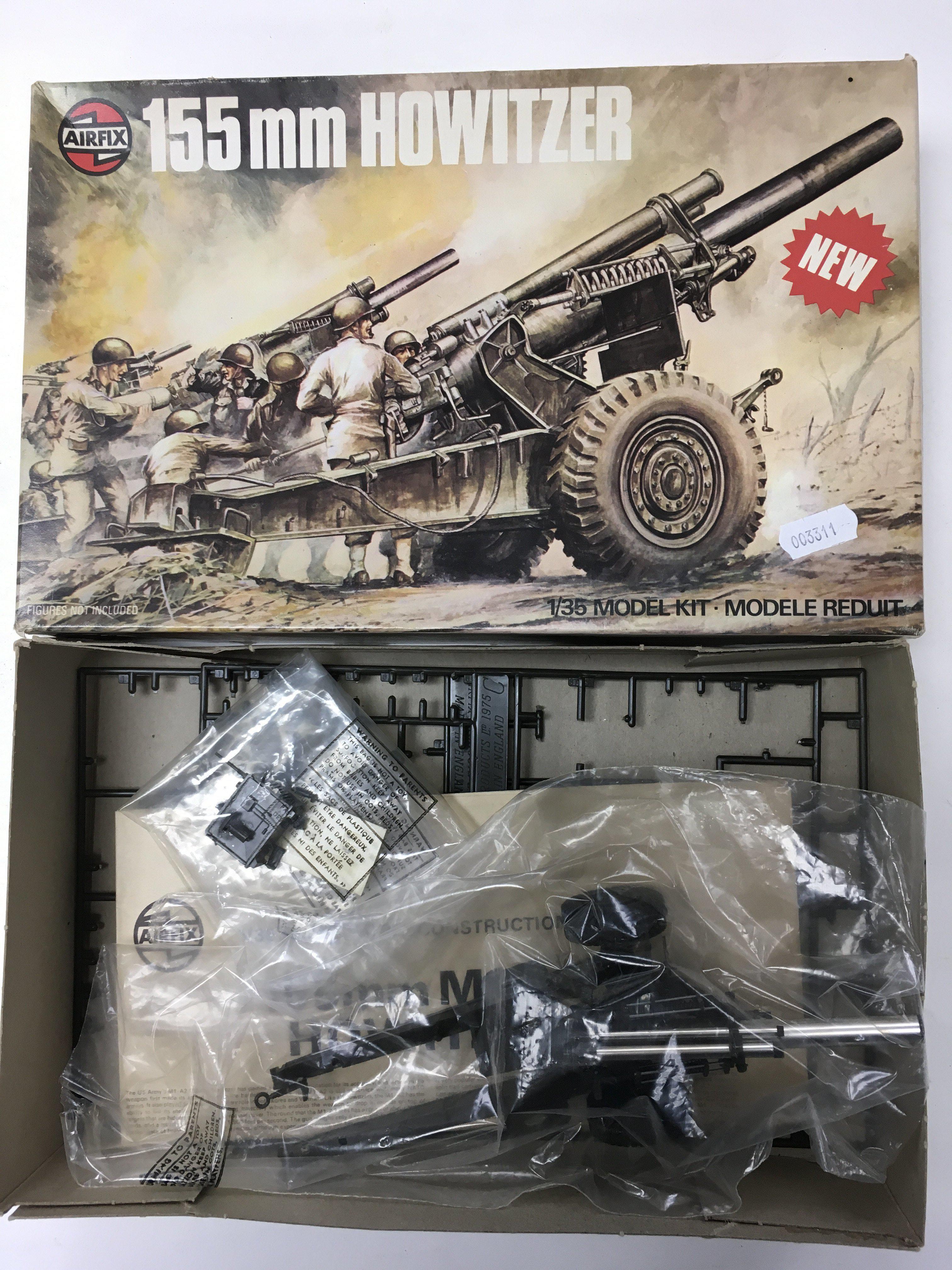 A 1970’s Airfix gun emplacement and a 155mm howitzer.