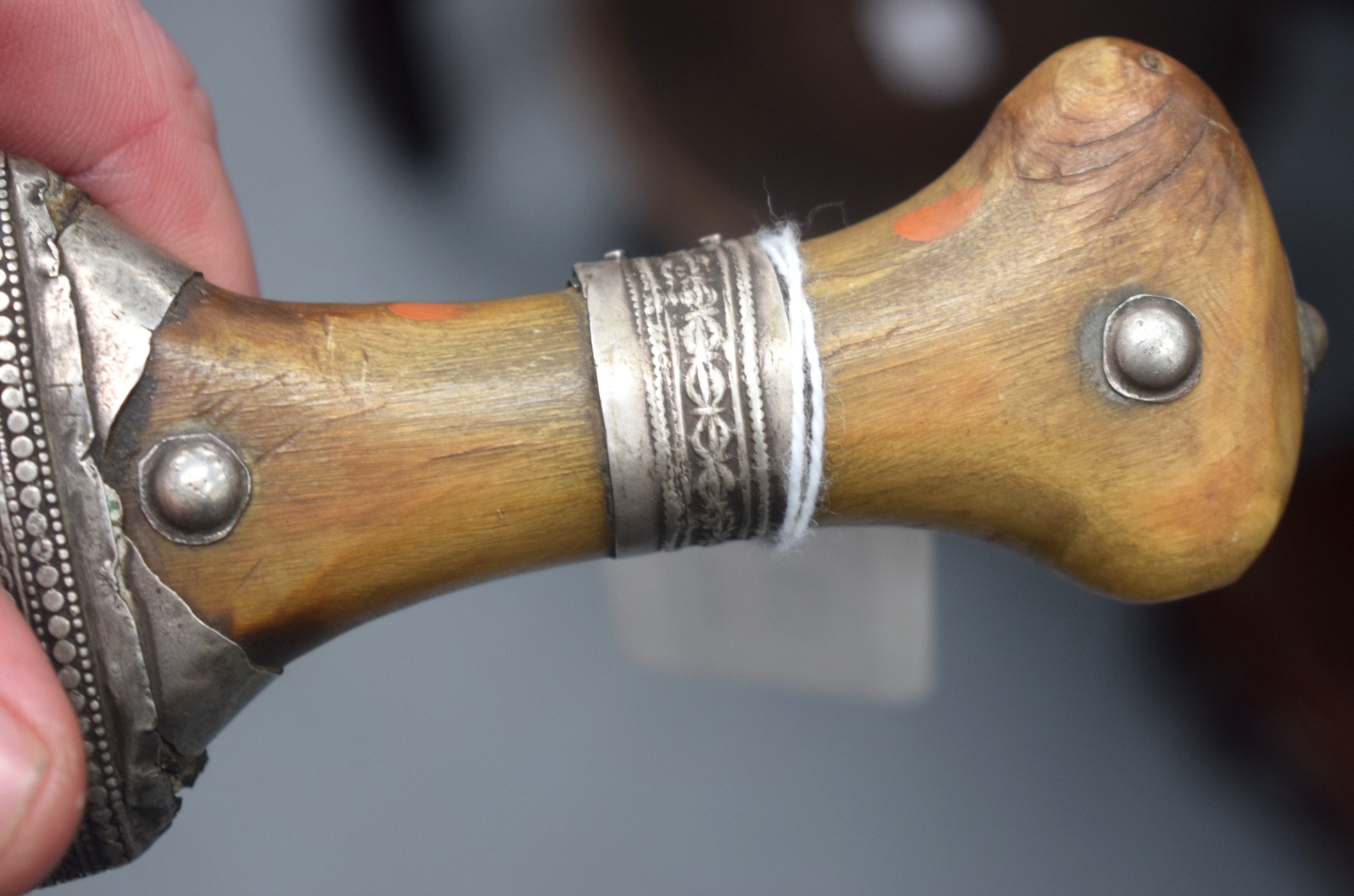 A 19TH CENTURY CARVED RHINOCEROS HORN HANDLED JAMBIYA DAGGER C1880 with ...