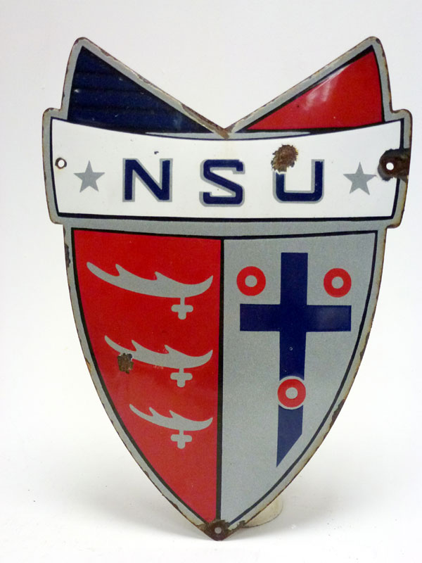NSU Motorcycles Enamel Sign Convex, shield-shaped enamel advertising ...