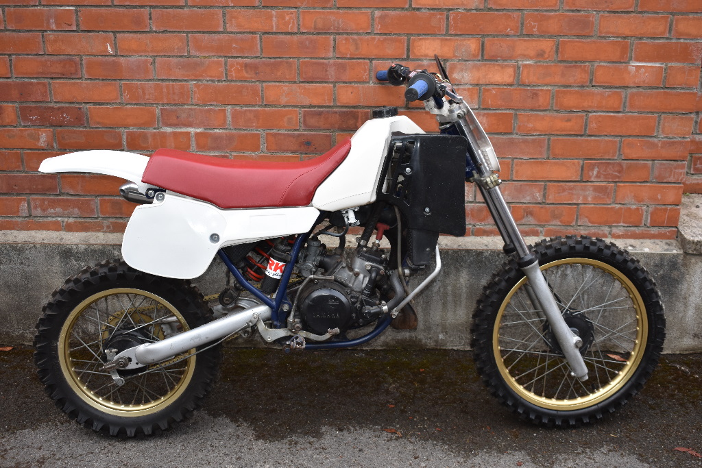 A 1987 Yamaha YZ80 school boy scrambler, white. This YZ80 has been ...