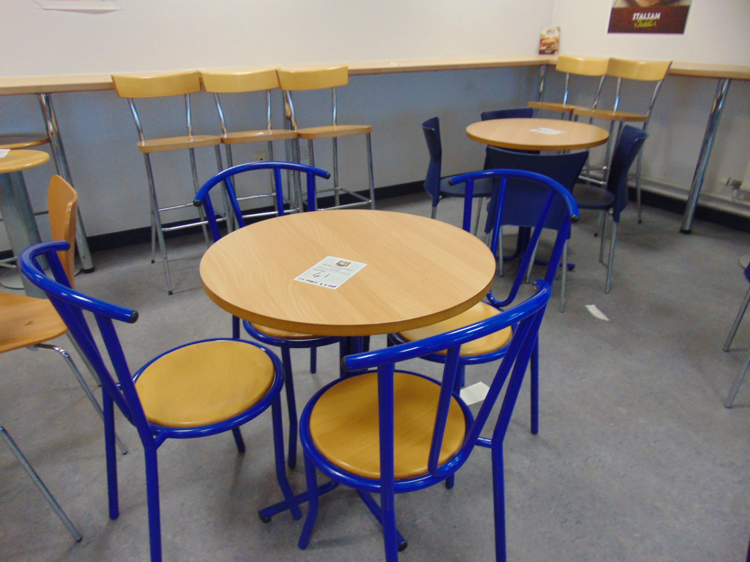 Commercial grade heavy cafeteria table - 1 table 4 blue chairs (Canteen ...