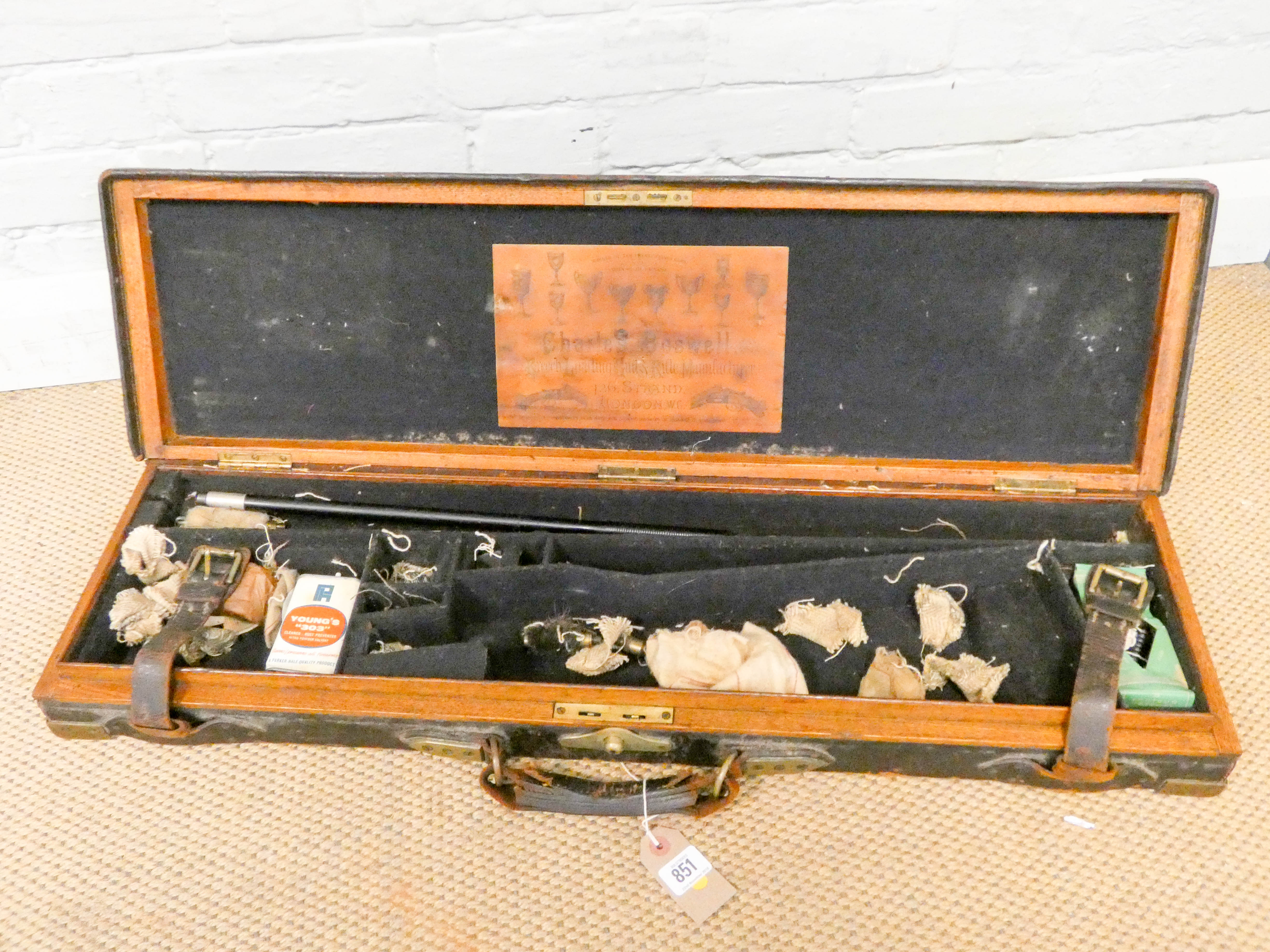 A leather fitted shotgun case with Charles Boswell label with one or ...