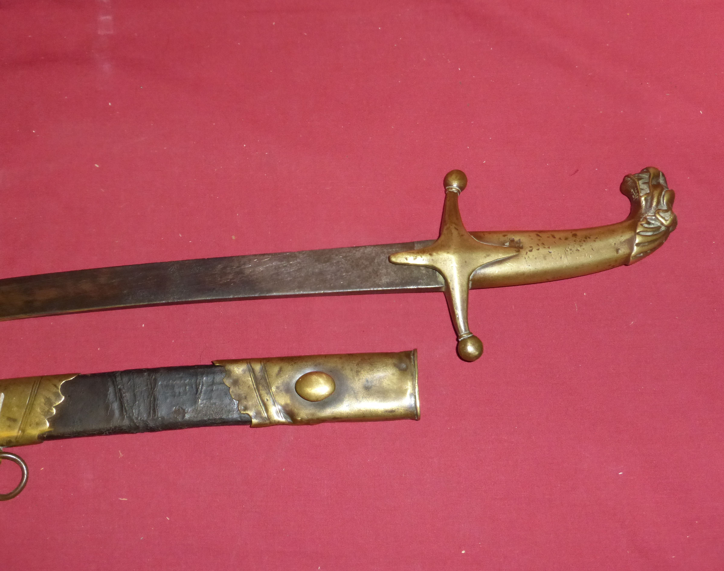 A Victorian Bandsman's Sword with plain curved blade, brass hilt and ...