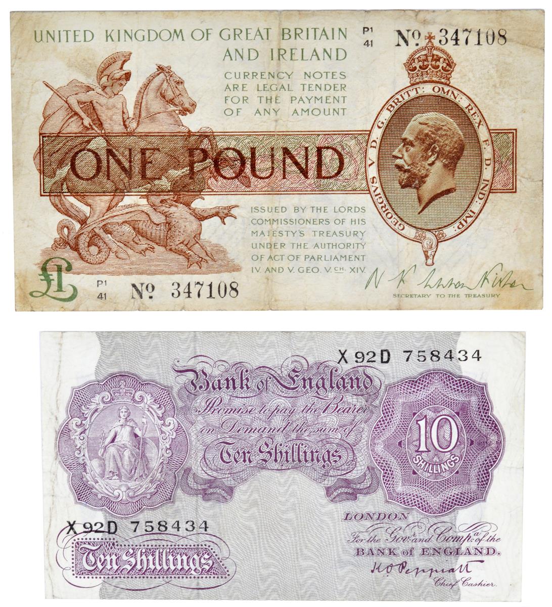 Britain: collection of one pound and ten shilling notes, Bank of ...
