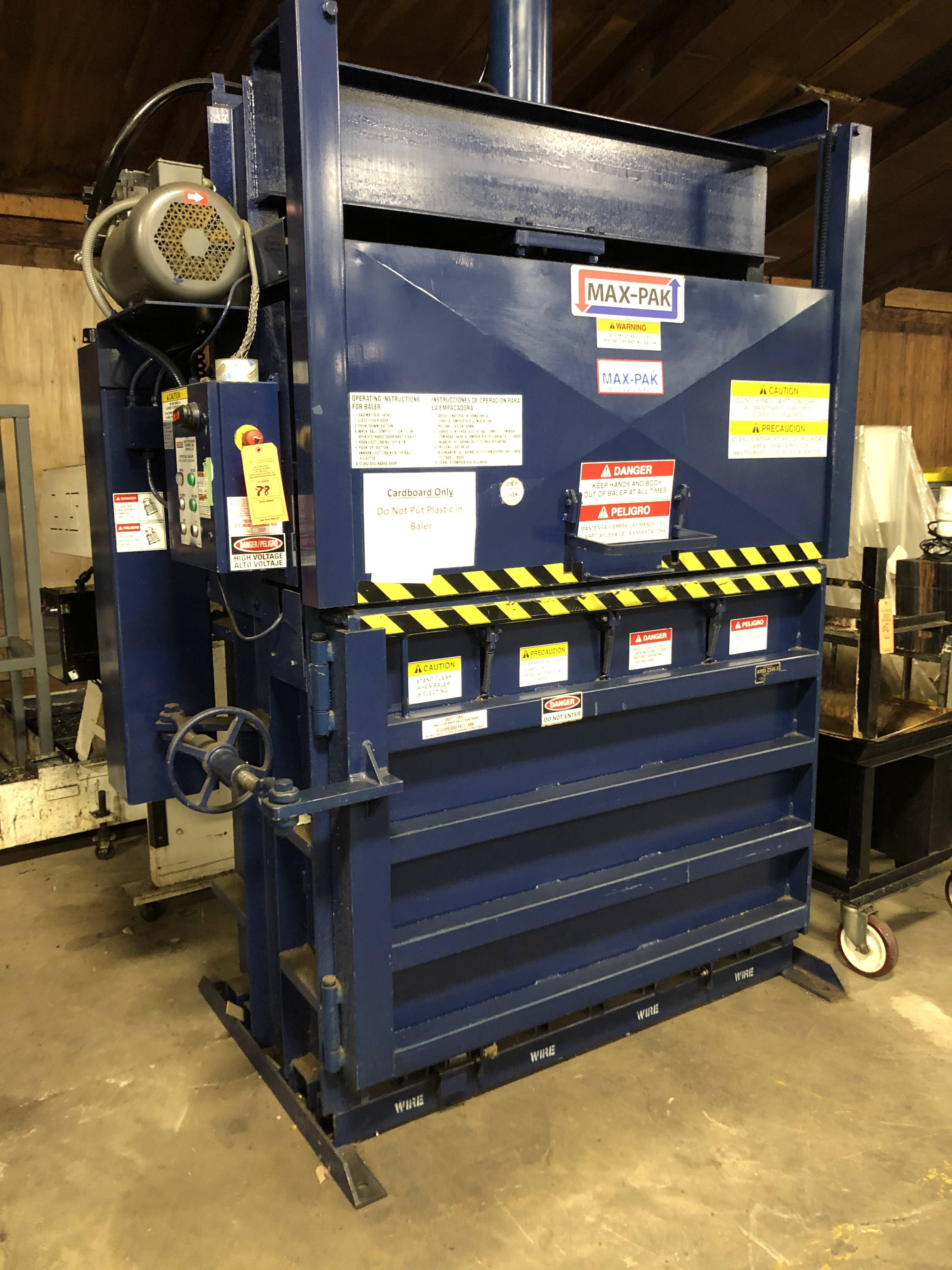 MAX-PAX VERTICAL BALER MODEL-MP60HD15 S#091512265 3PH/60HZ/15HP