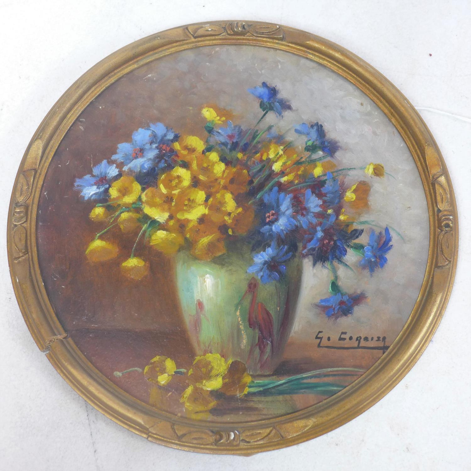 G. Corbier, French, A gilt framed, circular oil on board depicting a ...
