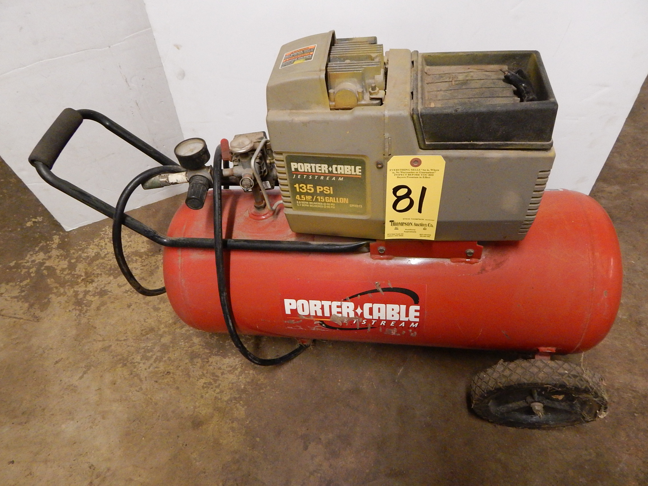 Porter Cable, 4.5 HP Portable Air Compressor, 15-Gallon Tank, 110V, 1 phs.