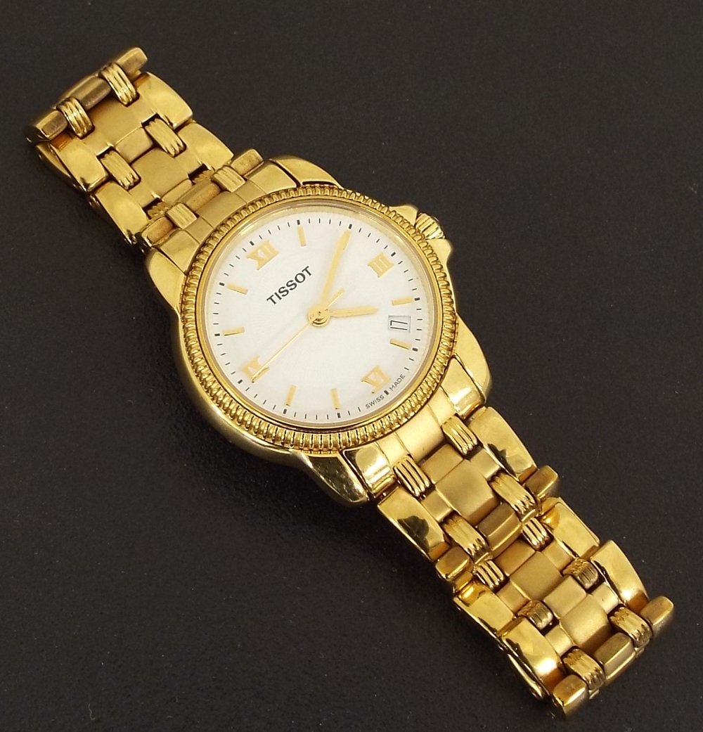 Tissot Swiss Pack gold plated lady's bracelet watch, white dial with ...