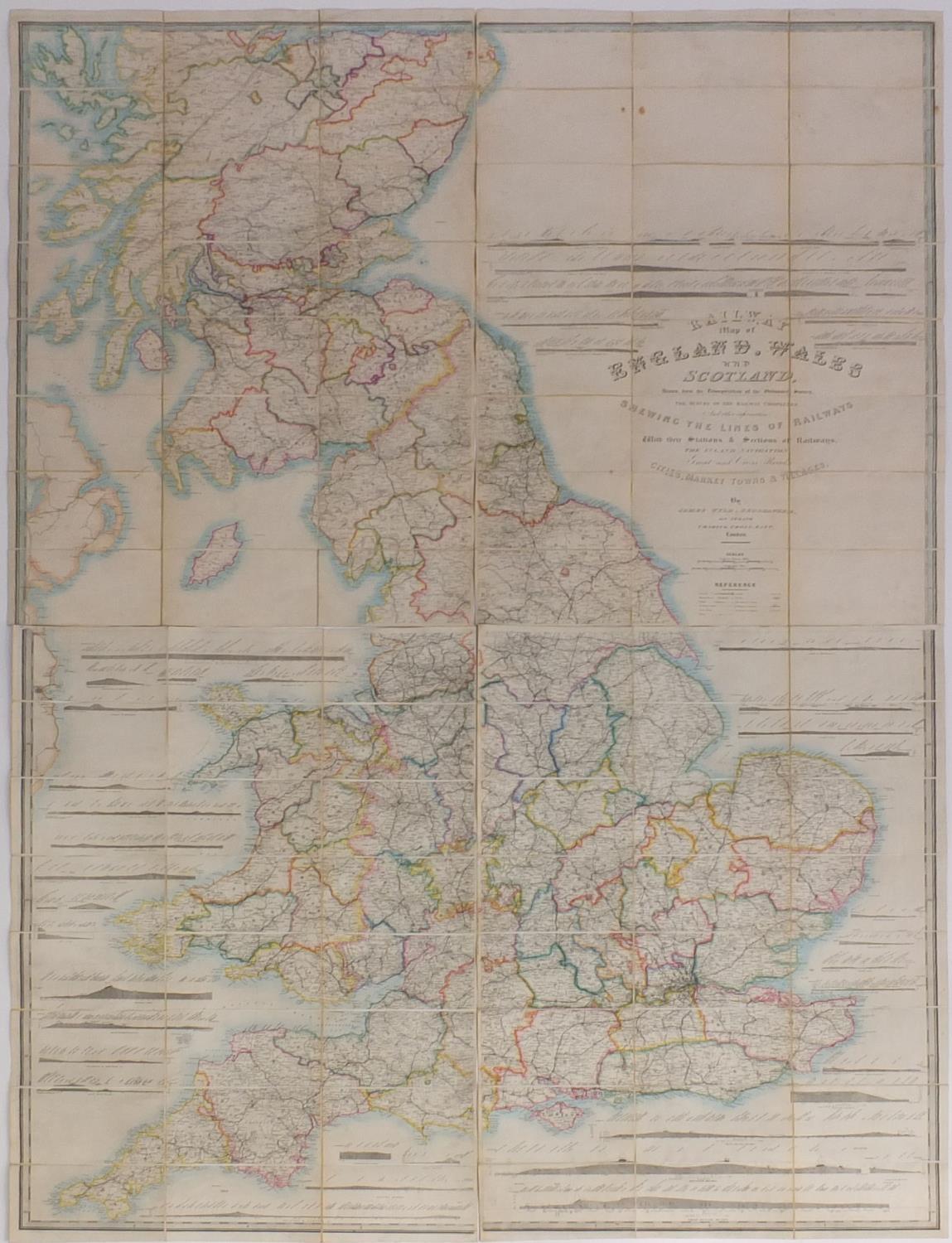 19th century James Wyld four section folding railway map of England ...