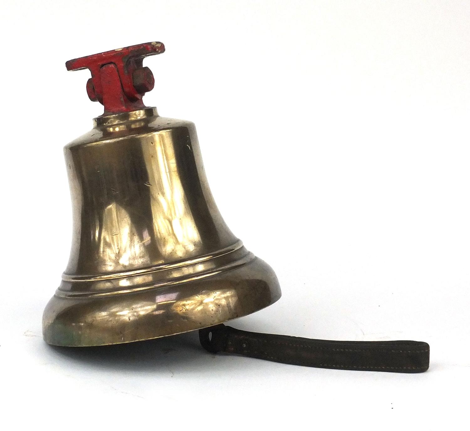 Brass fireman's bell with fixing, overall 30cm high