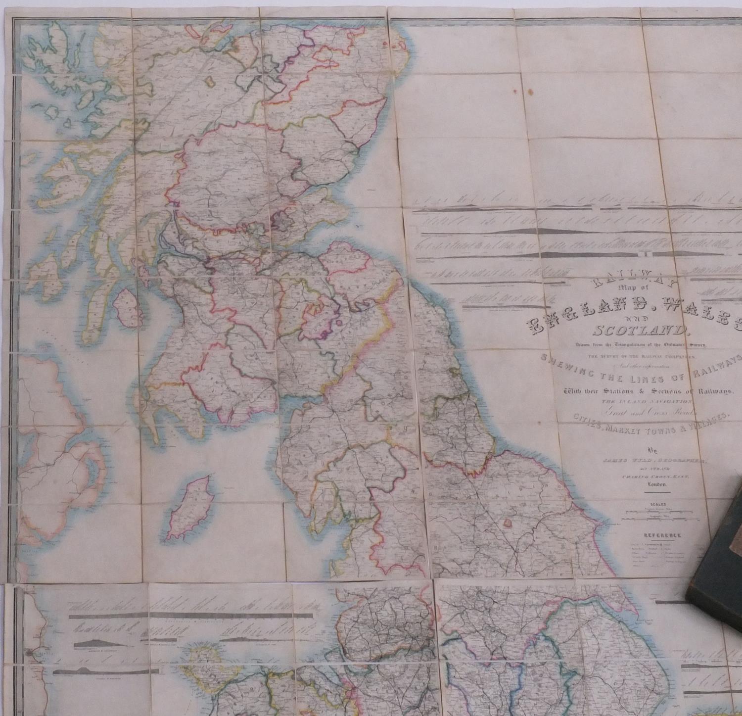 19th century James Wyld four section folding railway map of England ...