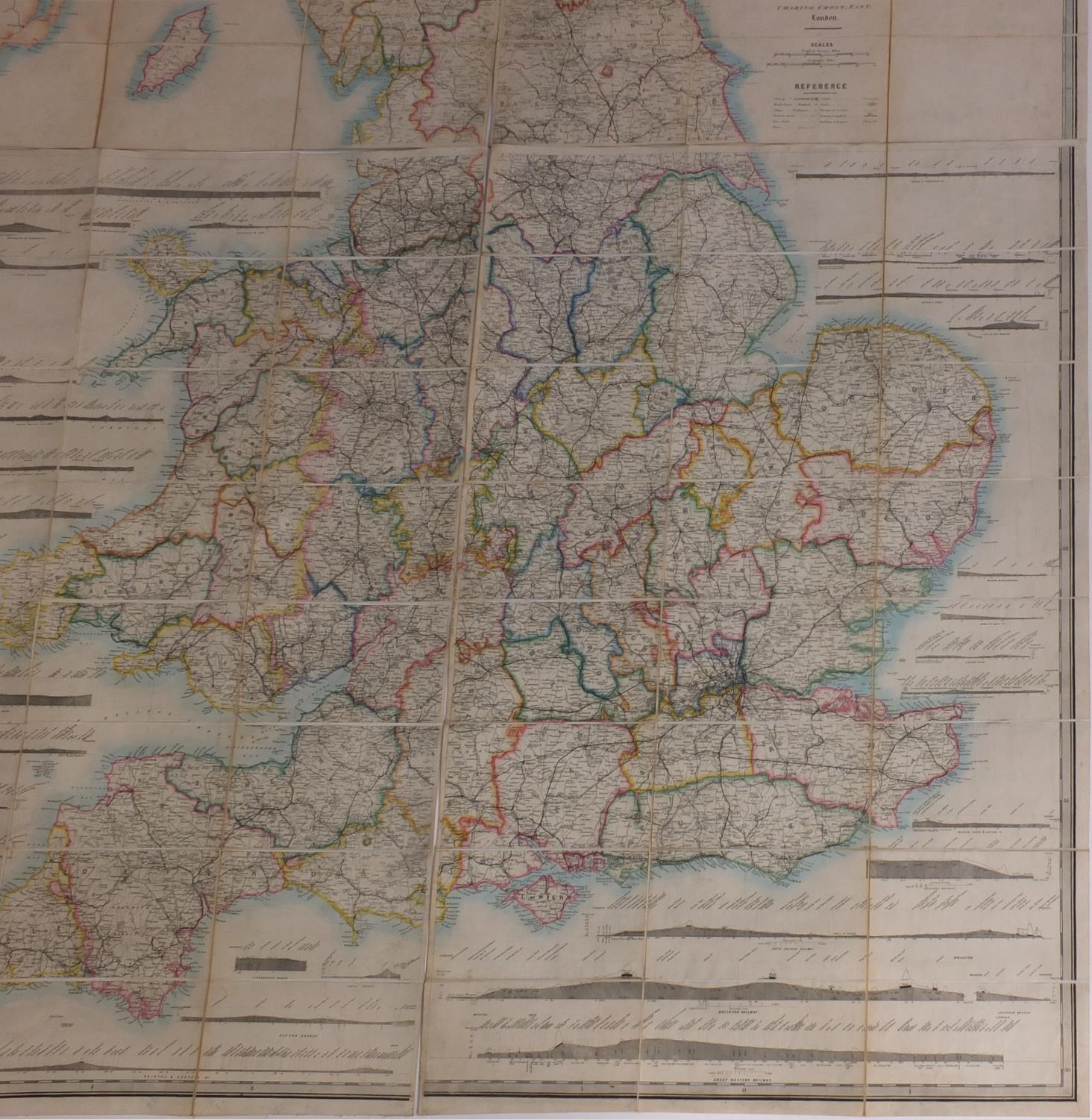 19th century James Wyld four section folding railway map of England ...