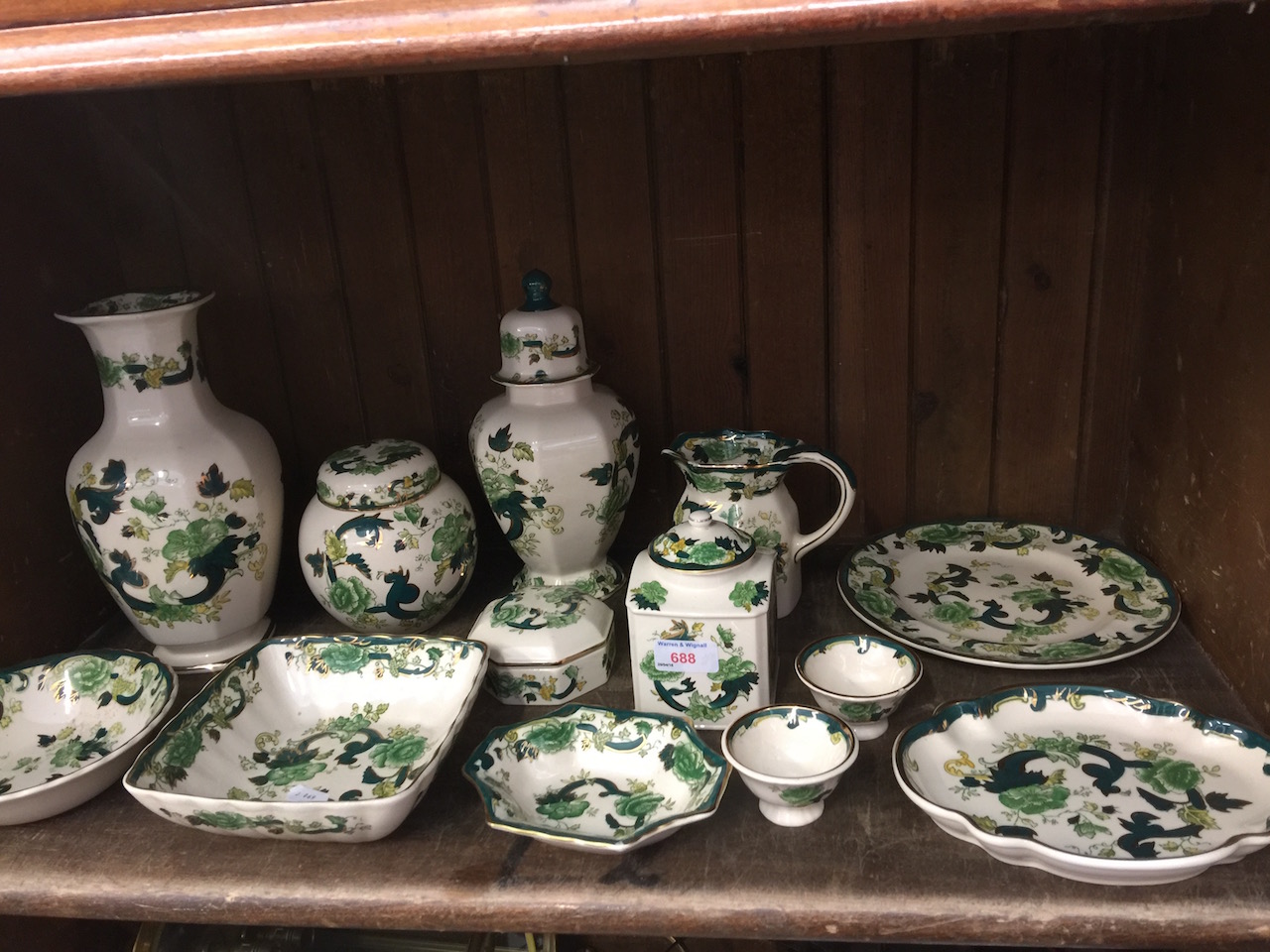 GREEN MASONS CHARTREUSE POTTERY - 13 PIECESCONDITION: BOWL, PLATE, JUG ...