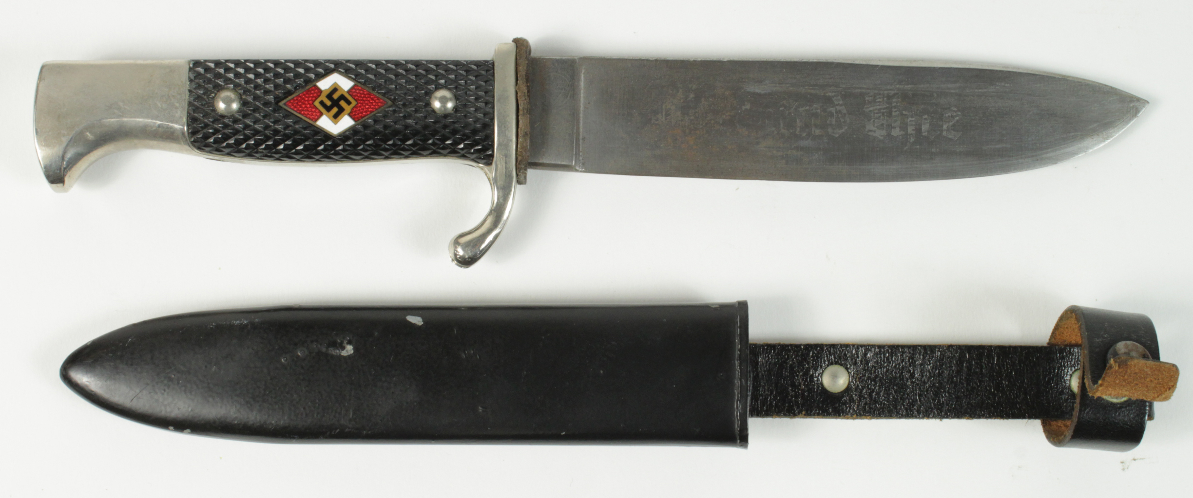 German WW2 Hitler Youth Dagger with metal scabbard and leather frog ...
