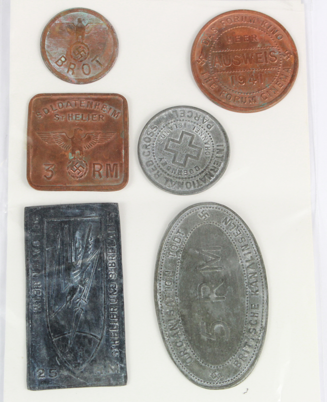 German set of WW2 issue Channel Island tokens (6)