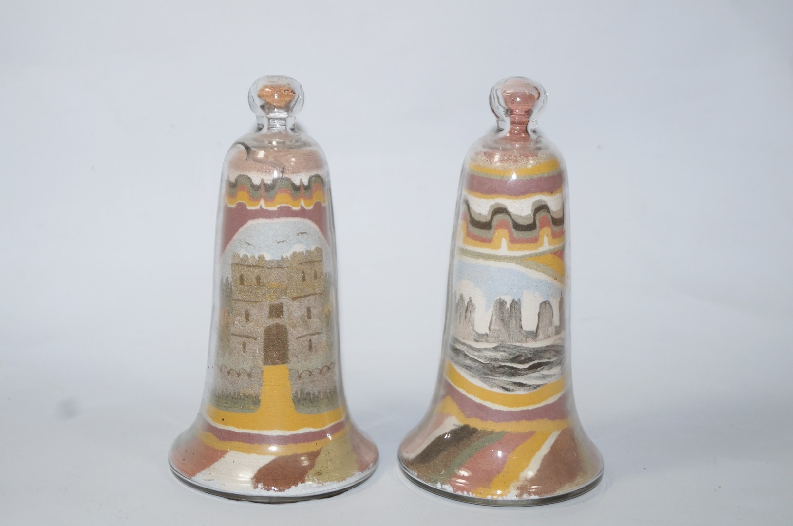 A pair of Victorian Isle of White Alum Bay sand bells depicting ...