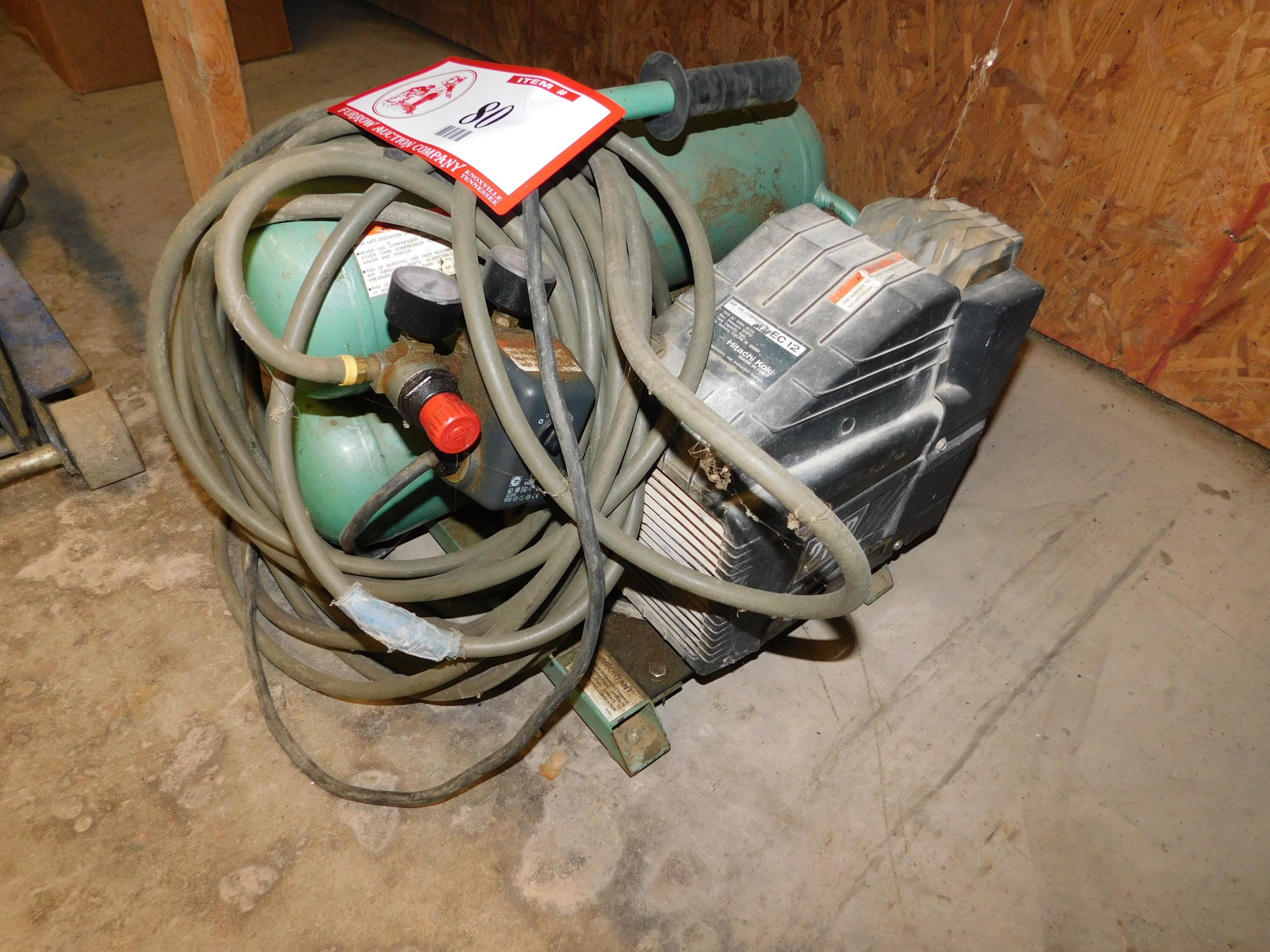 Hitachi Model EC12 Twin Tank Portable Air Compressor, Electric
