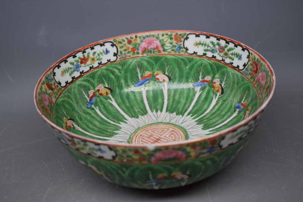 20th century Chinese bowl with a floral and butterfly design, 8ins diam