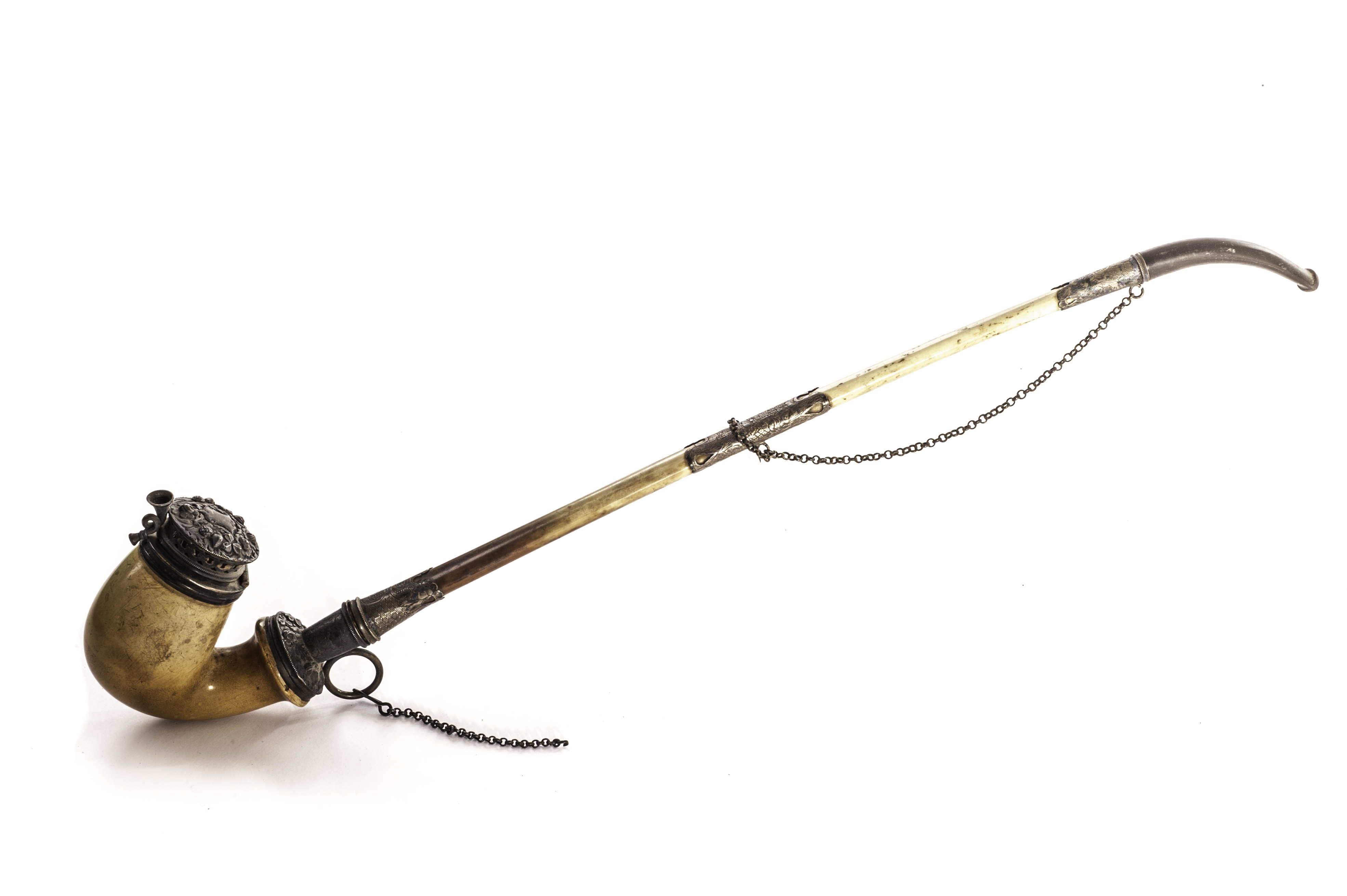 A Victorian long stem meerschaum pipe, in the alpine style but with ...