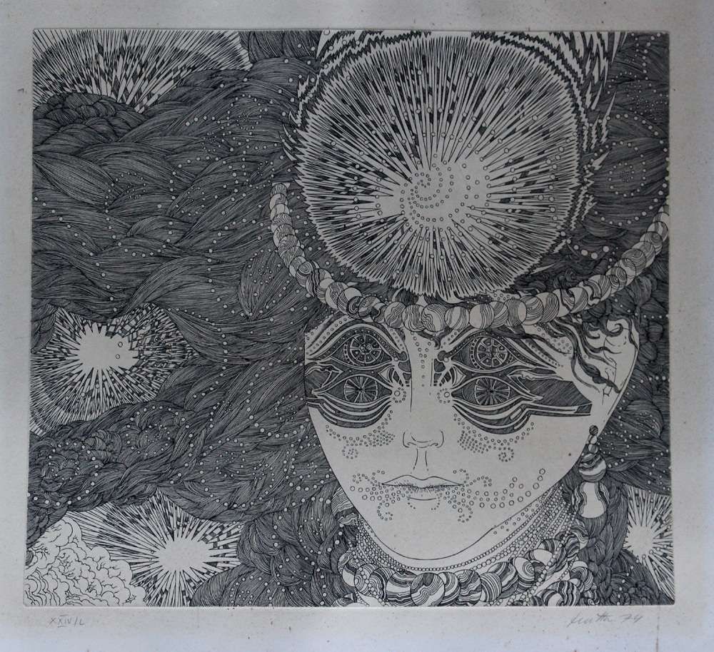 Wolfgang Hutter (1928-2014), Fantastic head, etching on paper, hand ...