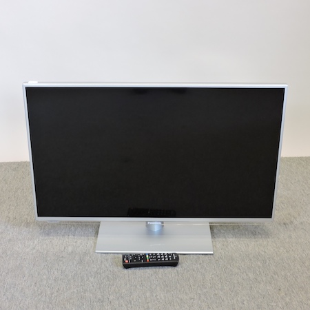 A silver Panasonic flat screen TV, 28 inch