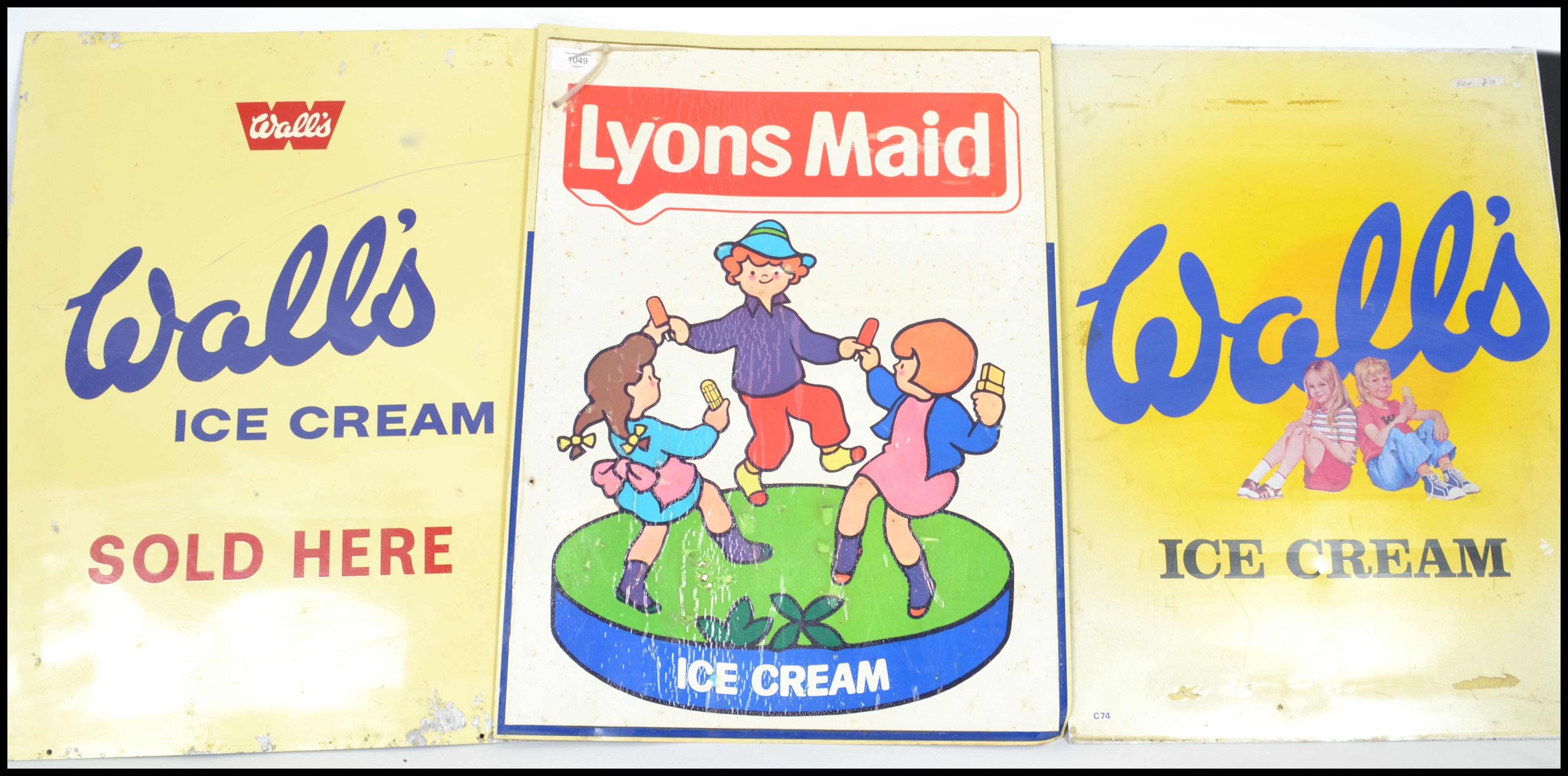 A collection of 3x vintage seaside ice cream advertising signs for ...